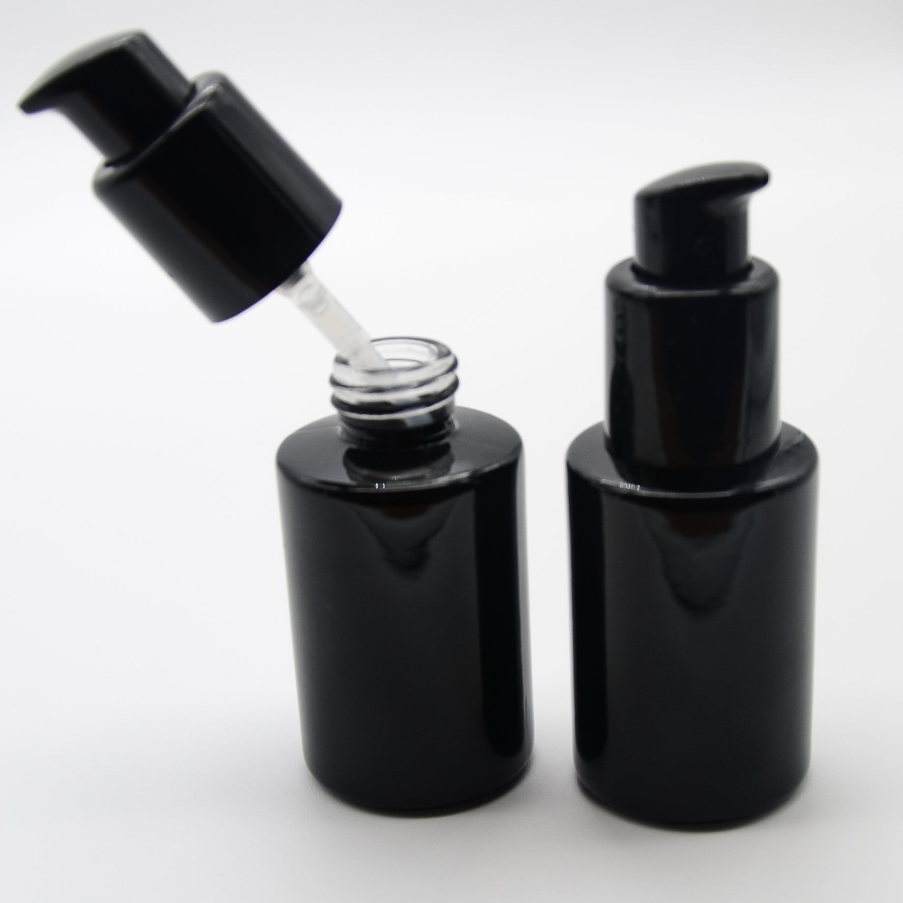 30ml Black Glass Cylinder Bottle w/Black Locking Pump 20mm – IMPackaging
